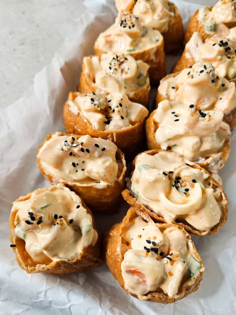 Inari Sushi With Shrimp and Kewpie Mayo