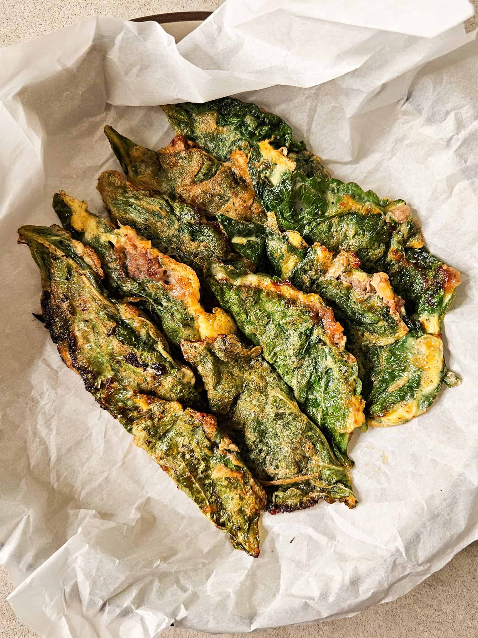 Korean-Style Stuffed Perilla Leaf Pancake (Kkaenip Jeon)